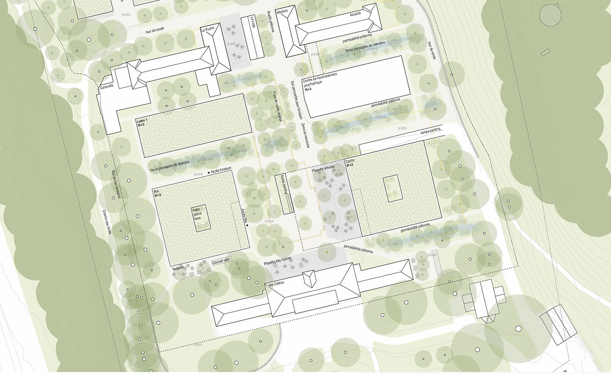 Unité IRA du CHUV sur le site de Cery, Prilly - Forster Paysage